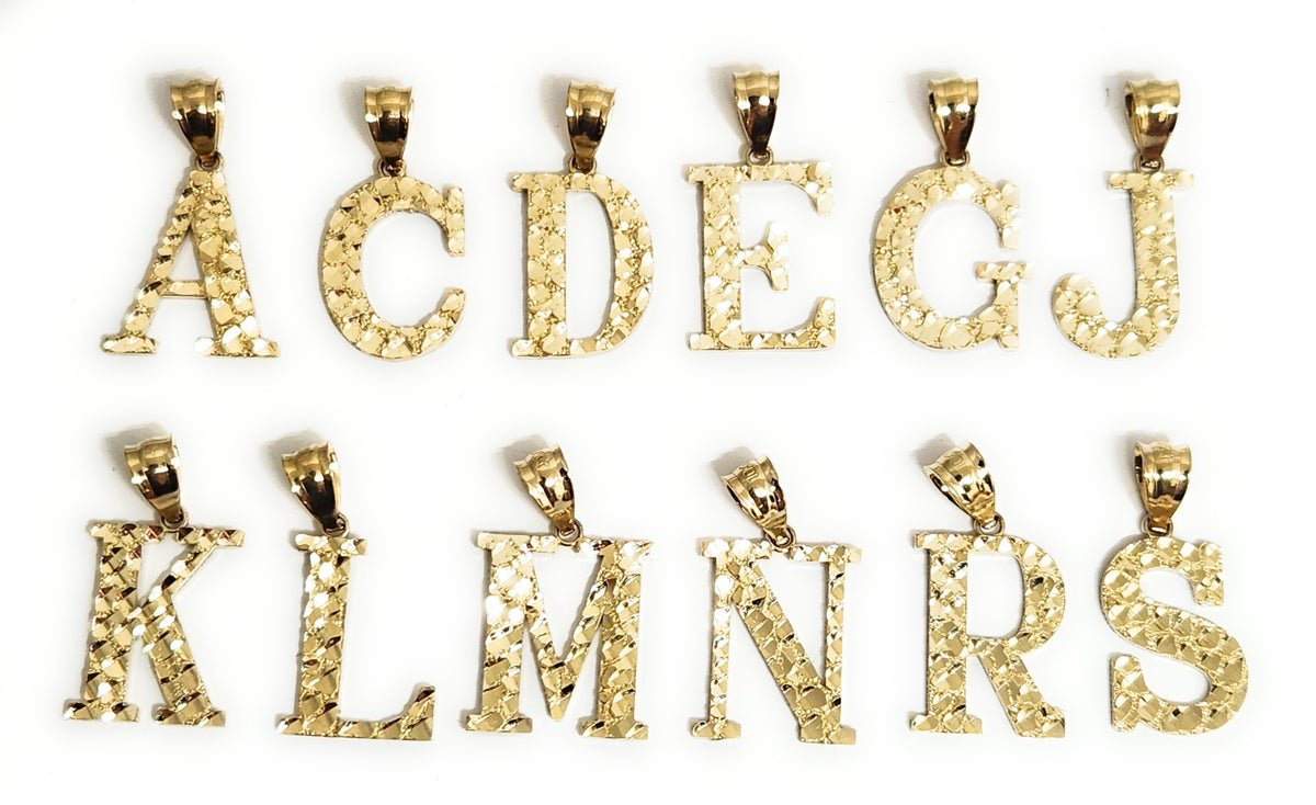 10k Solid Gold BLOCK NUGGET CUSTOMIZED SMALL Initial Letter Pendant ...