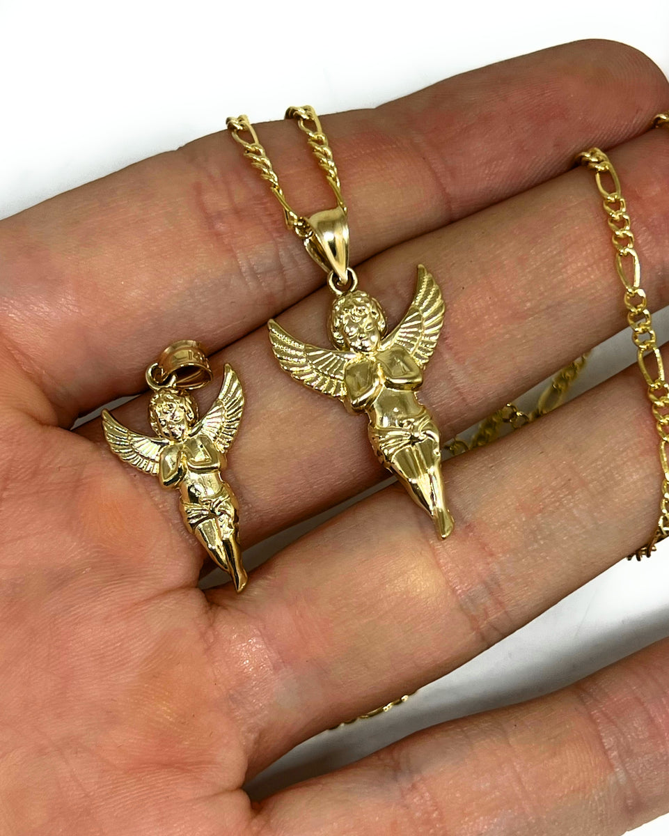 14k Solid Gold Yellow Angel Pendant Necklace (MED,SM,XS) – Fran & Co ...