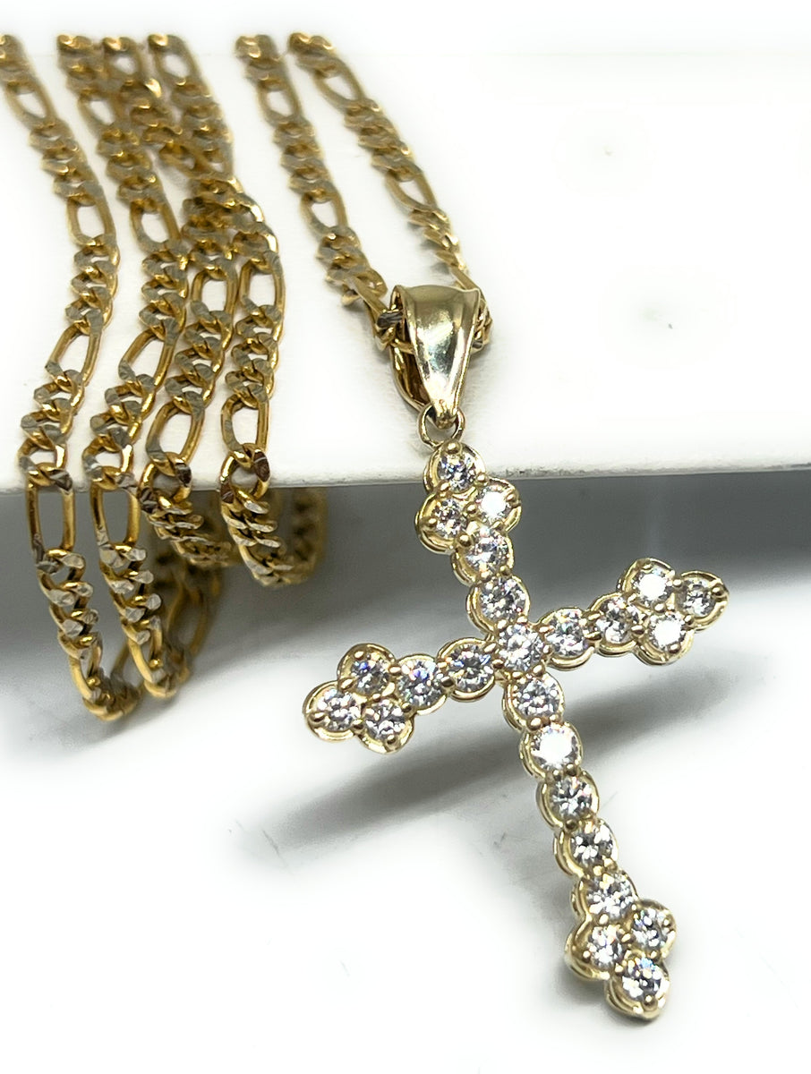 14k Solid Gold Clover Cross FULL CZ Pendant – Fran & Co. Jewelry Inc.