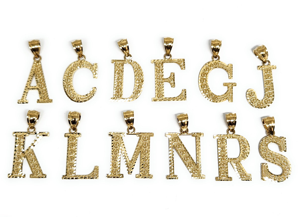 10k Solid Gold BLOCK TEXTURED CUSTOMIZED Initial Letter Pendant – Fran ...