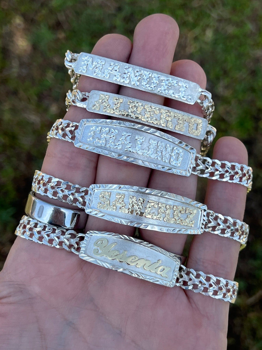 .925 Silver CHINO LINK SUPERIMPOSED (SOBREPUESTO) CUSTOMIZED 3D NAME B ...