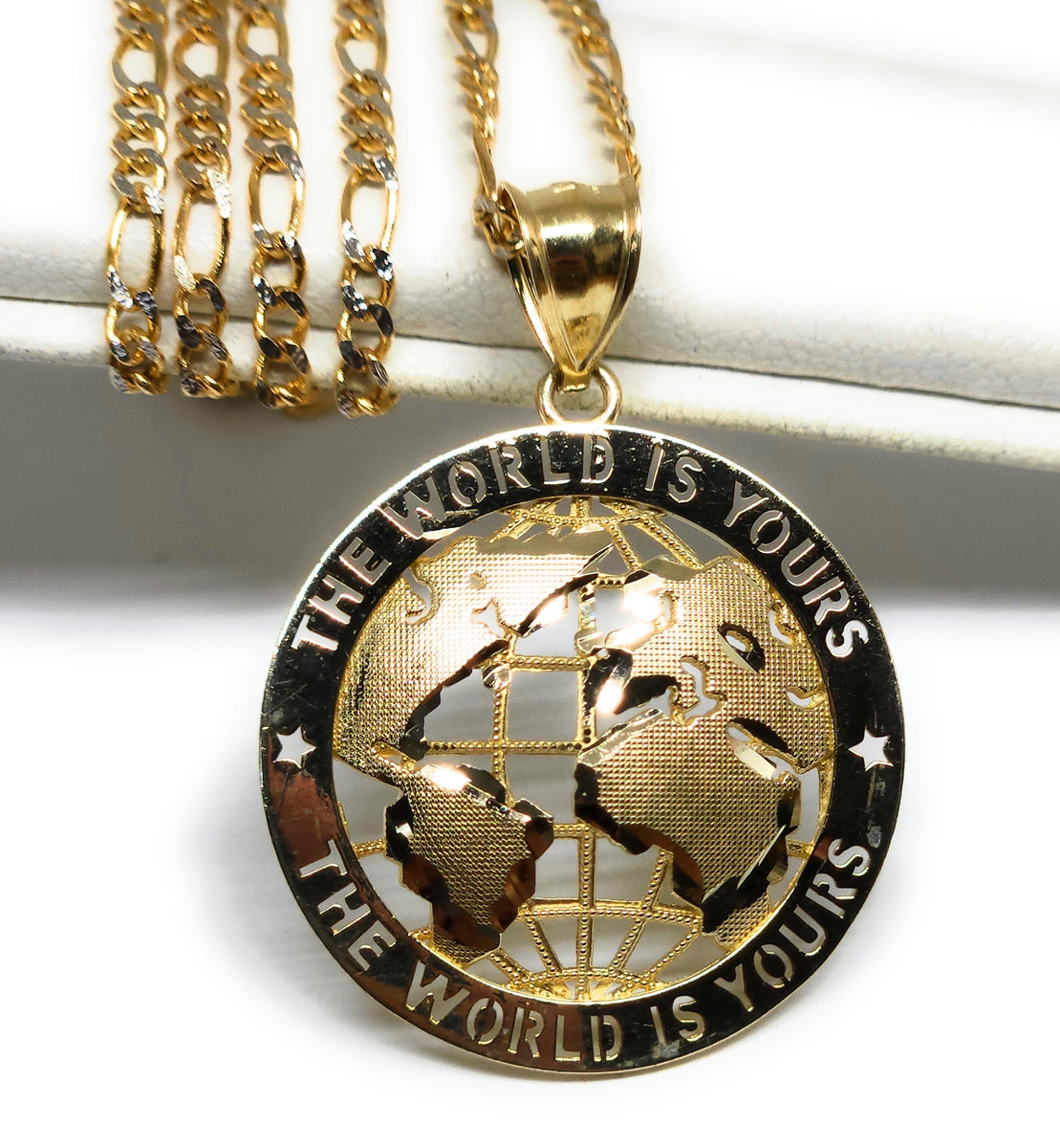 10k Solid Gold "THE WORLD IS YOURS" GLOBE WORLD Pendant Necklace (XS ...