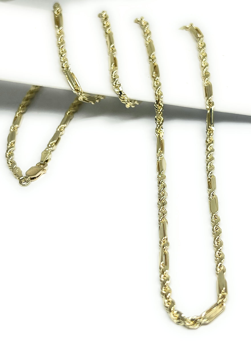 10k Solid Gold Milano Rope "FIGAROPE" Chain 18-26 inches 3mm (SEMI-HOL ...