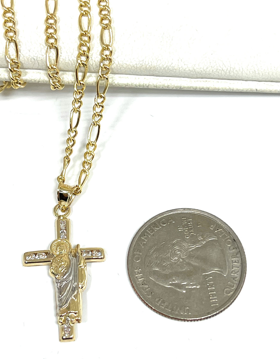 10k Solid Gold Yellow 2-Tone Saan Judas Saaint Jude CROSS Pendant Figa ...