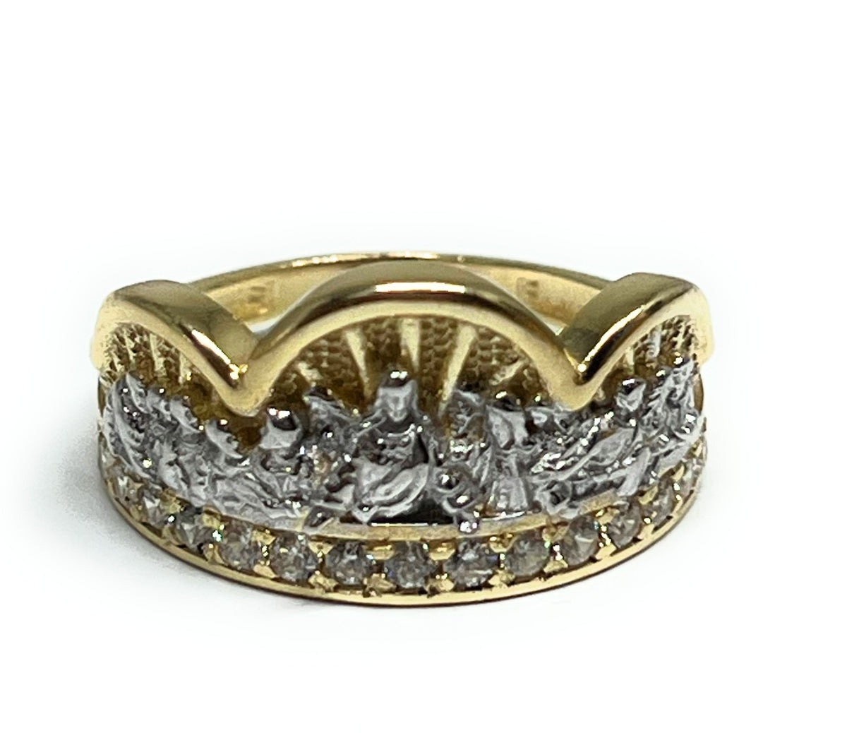14k SOLID GOLD YELLOW & WHITE GOLD WIDE LAST SUPPER RING (6.9g) – Fran ...