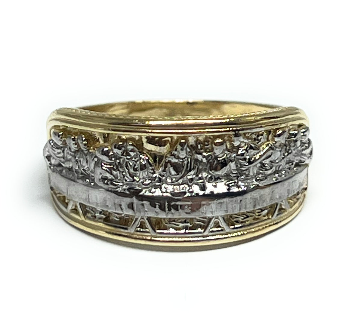 14k SOLID GOLD YELLOW & WHITE GOLD WIDE LAST SUPPER RING (6.7g) – Fran ...
