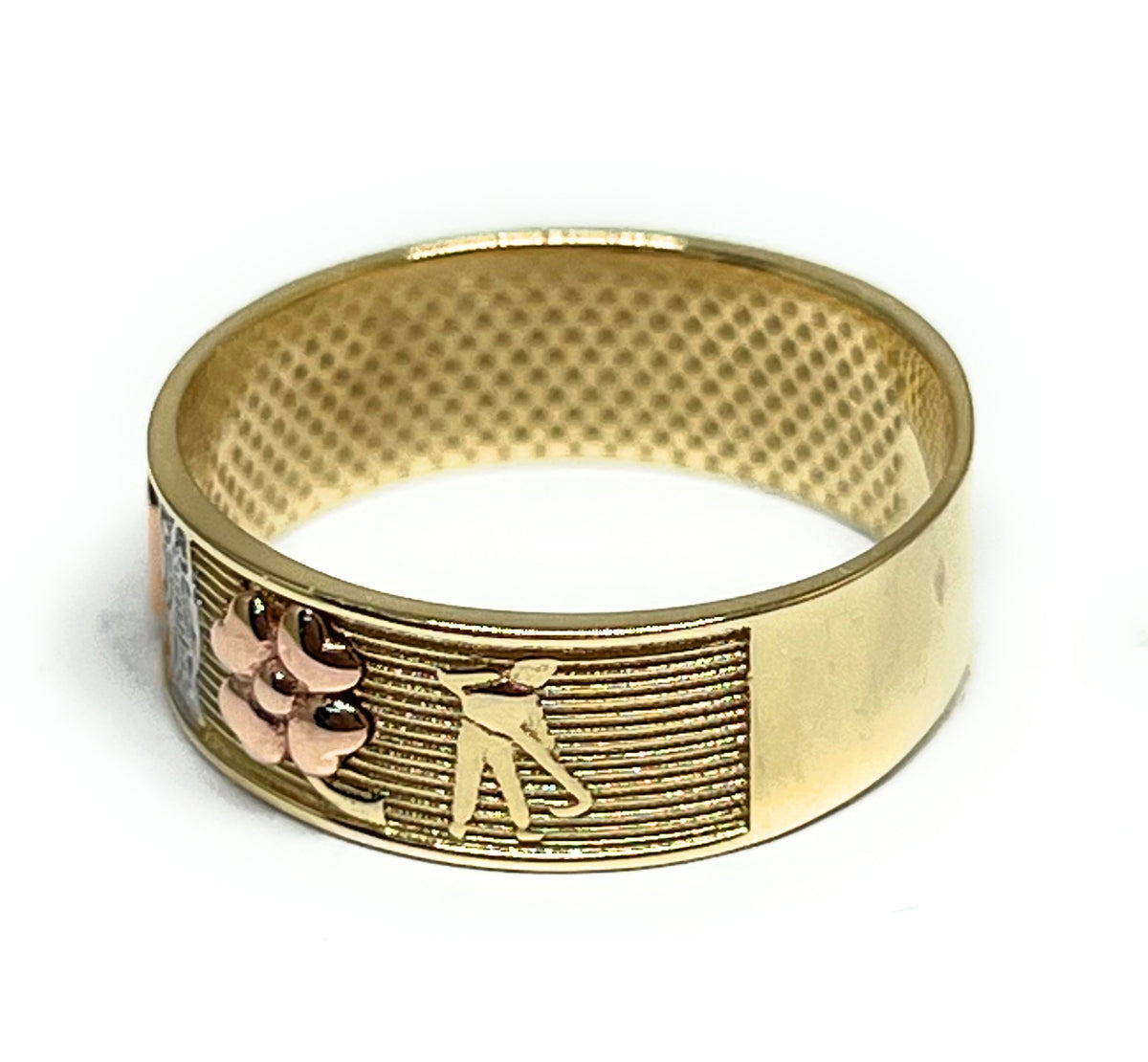 10k Solid Gold Yellow Tri-Color Lucky Symbols Band Ring Suerte (FC 310 ...