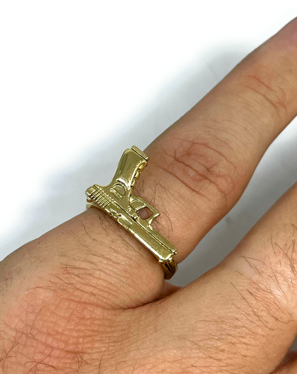 10k Solid Gold Yellow PISTOL GUN RING – Fran & Co. Jewelry Inc.