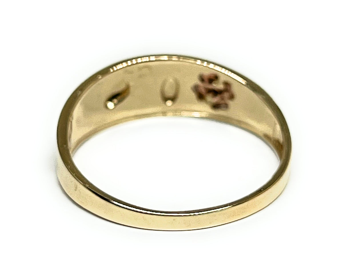 14k Solid Gold Yellow Tri-Color Lucky Symbols Band Ring Suerte (FC 289 ...