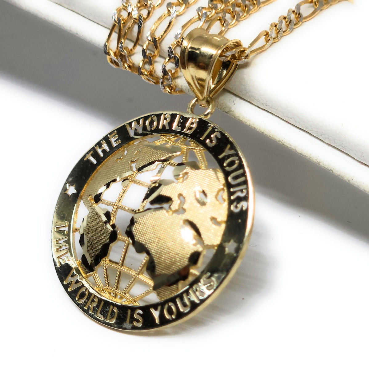 10k Solid Gold "THE WORLD IS YOURS" GLOBE WORLD Pendant Necklace – Fran ...
