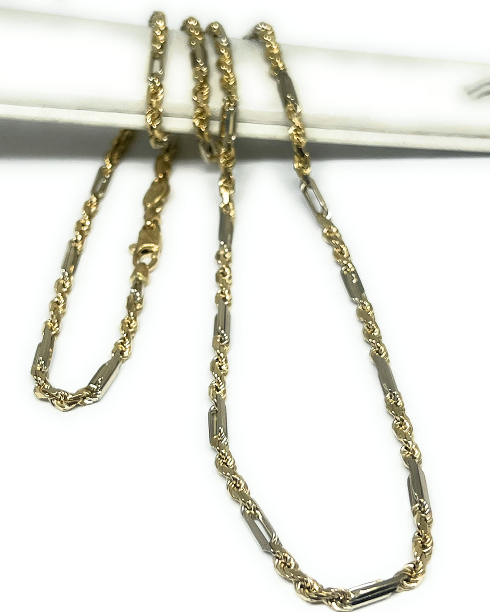 14k Solid Gold 2-Tone Milano Rope "FIGAROPE" Chain 18-24 inches 3mm (F ...