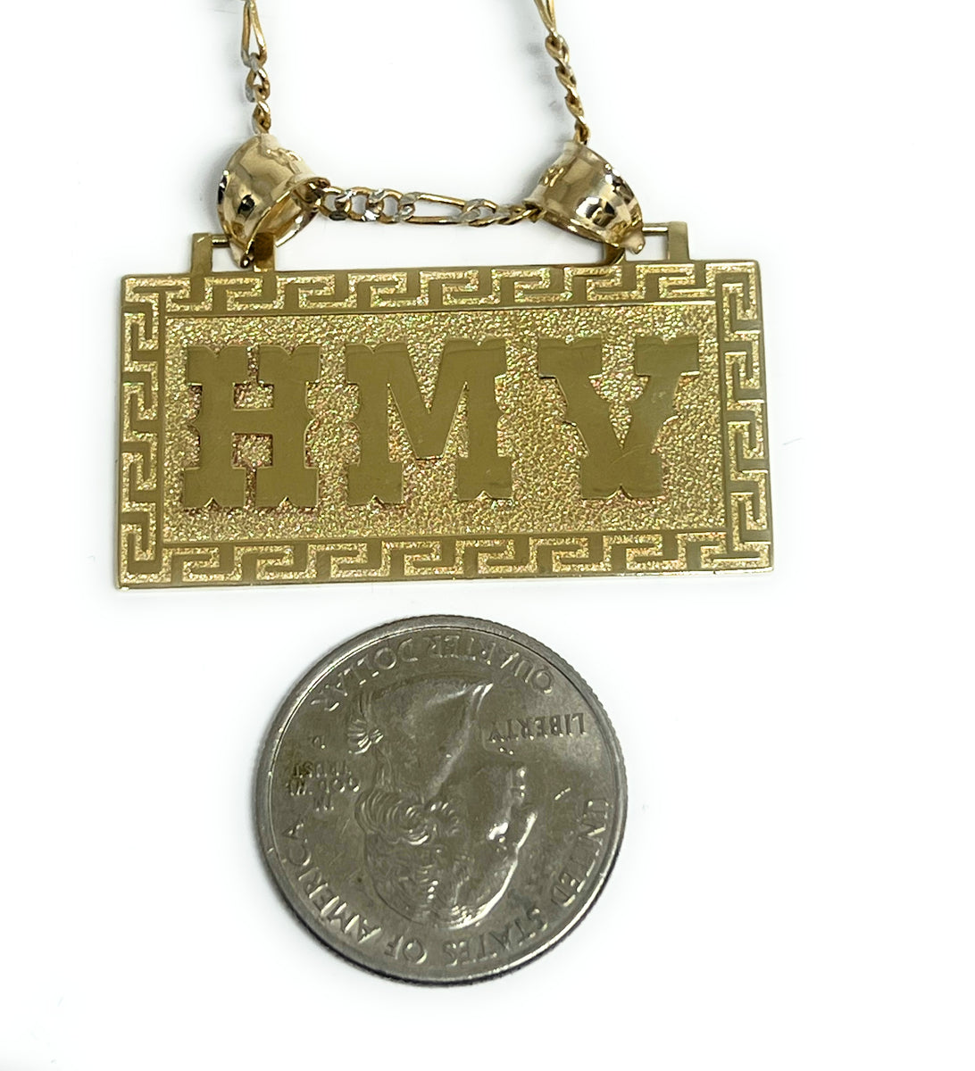 14k Solid Gold Custom RECTANGLE GREEK BORDER (MEANDROS) Nameplate Pend ...