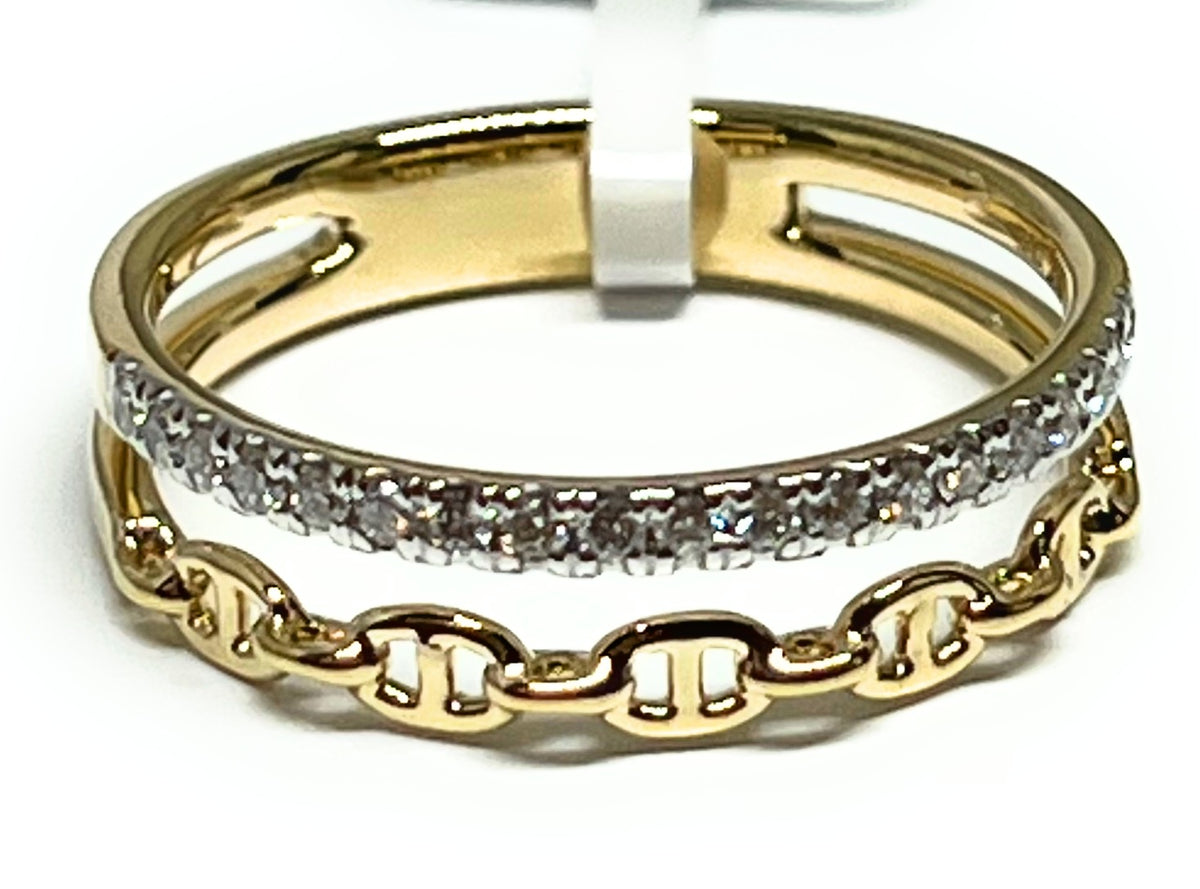 14k Solid Gold Round Brilliant Cut Diamond Two Row Mariner Link Ring 0 ...