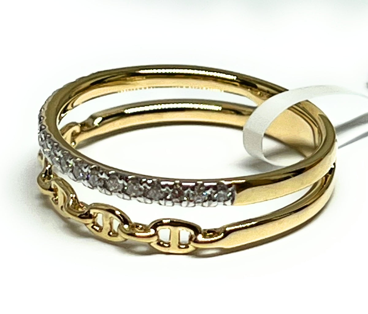 14k Solid Gold Round Brilliant Cut Diamond Two Row Mariner Link Ring 0 ...
