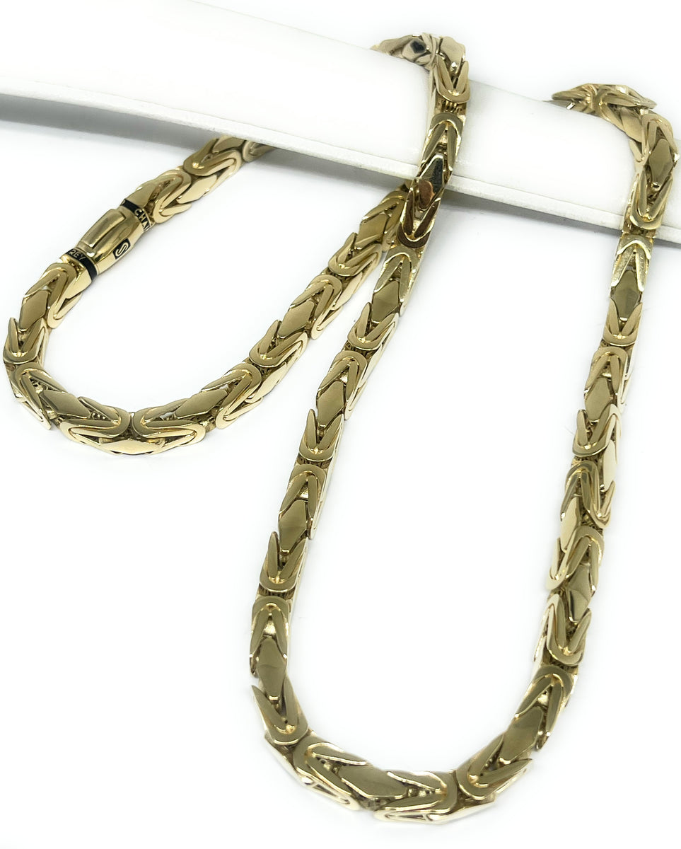 14k Solid Gold MONACO BYZANTINE Chain 24 inch 6mm (Semi-Hollow Style ...