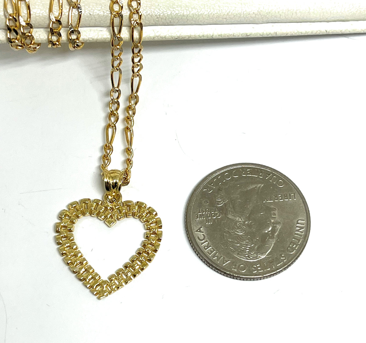 10k Solid Gold "Rolex" Style Heart Pendant Necklace Figaro Chain – Fran ...