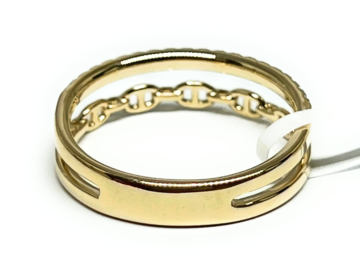 14k Solid Gold Round Brilliant Cut Diamond Two Row Mariner Link Ring 0 ...
