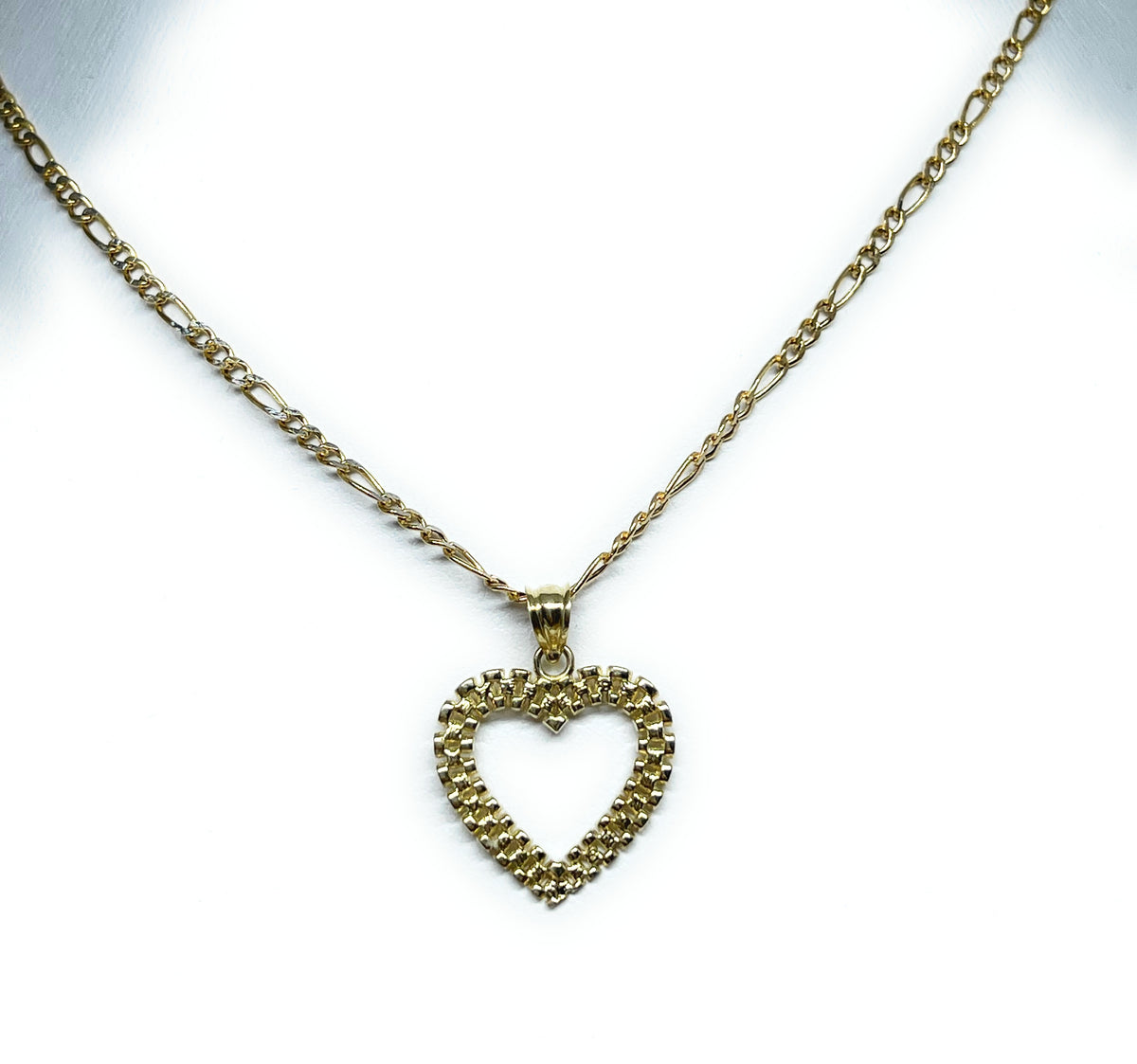 10k Solid Gold "Rolex" Style Heart Pendant Necklace Figaro Chain – Fran ...