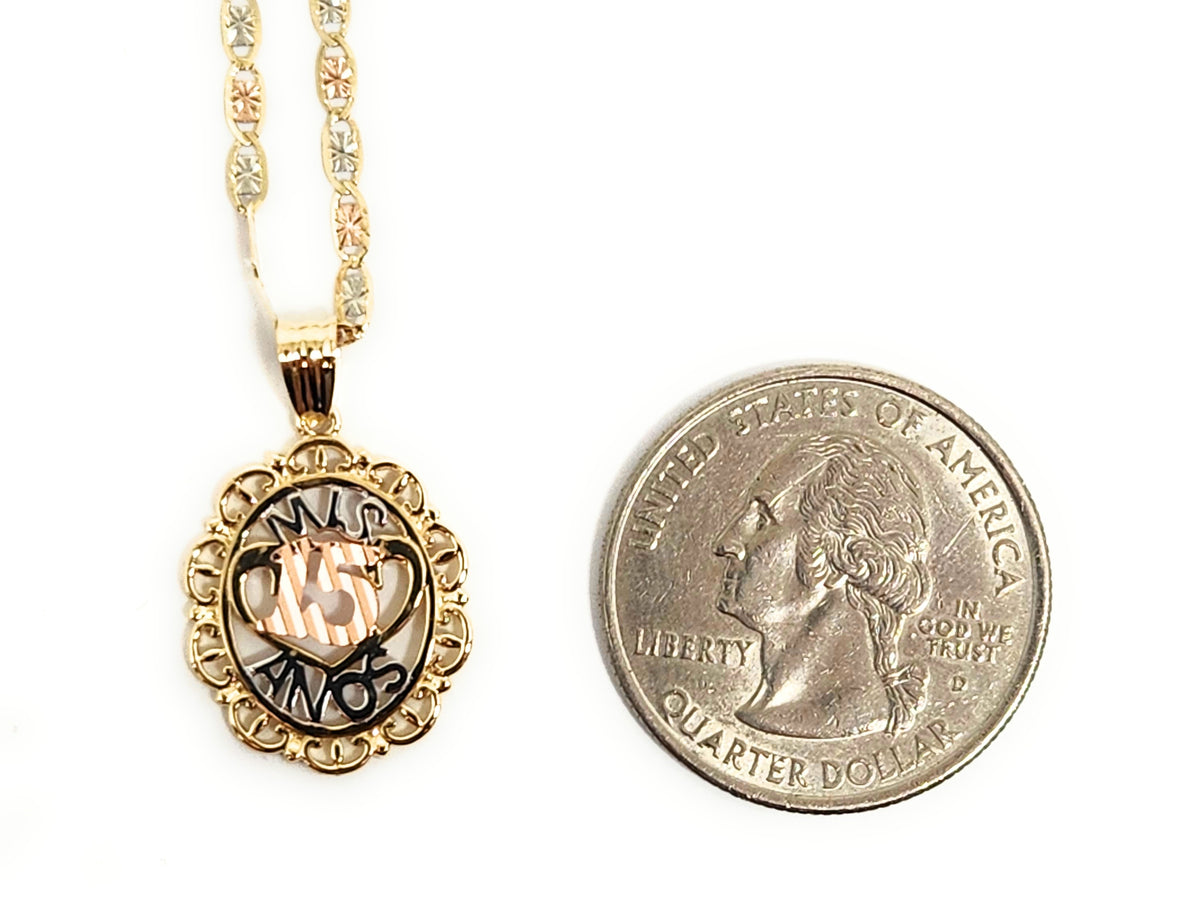 10k Solid Gold Tri-Color Mis 15 Años Pendant Necklace (FC) – Fran & Co ...