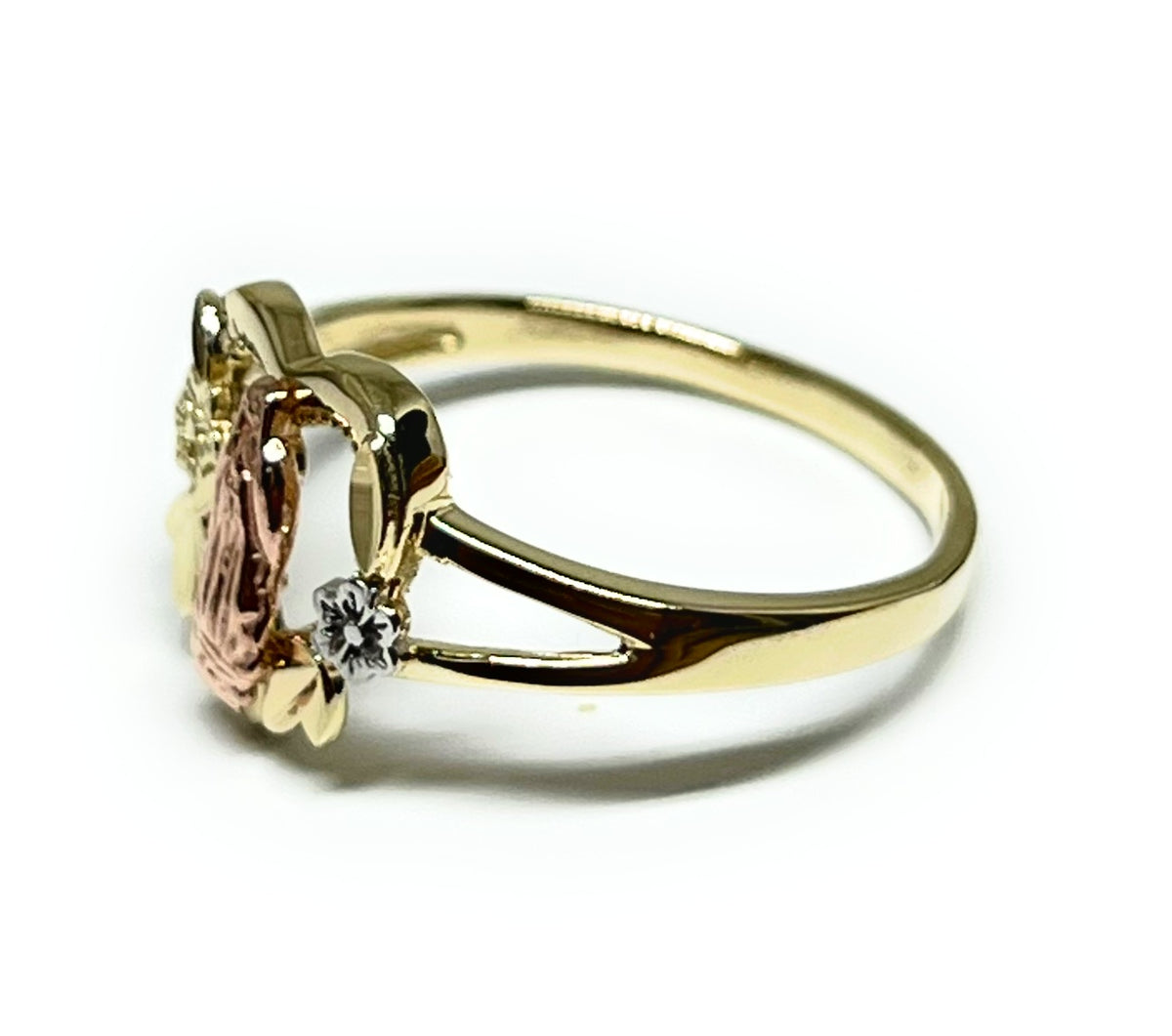 10k Solid Gold Tri-Color Virrgin Mary HEART Flower Ring (FC 248) – Fran ...