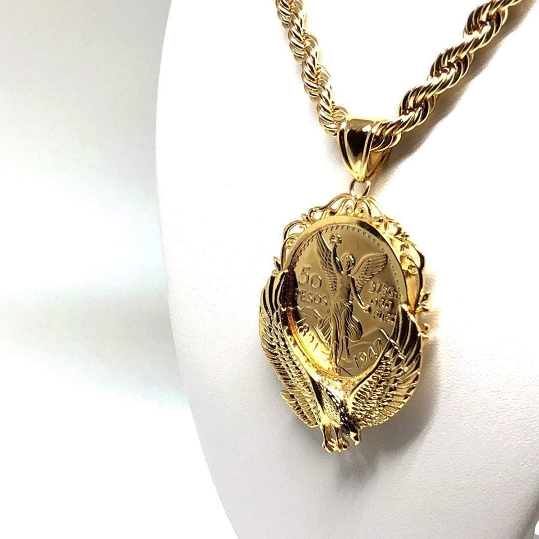 Mexican Necklaces 14K Gold Plated Centenario Pendant - Brazilian Style ...
