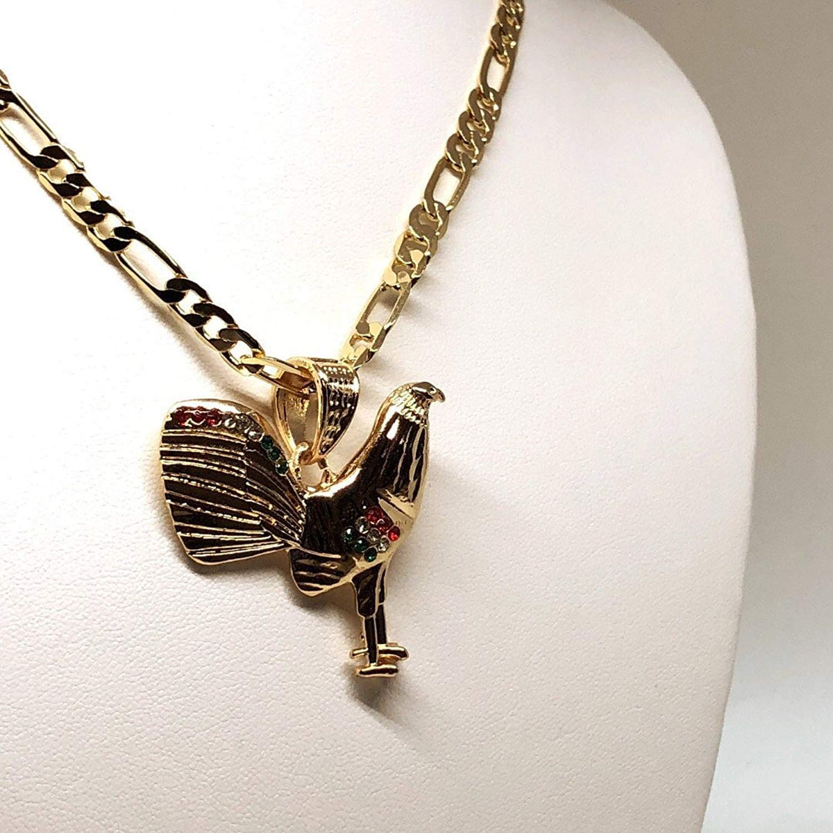 Gold Plated Chicken Rooster Pendant Necklace Figaro 26" 5mm Gallo Meda ...