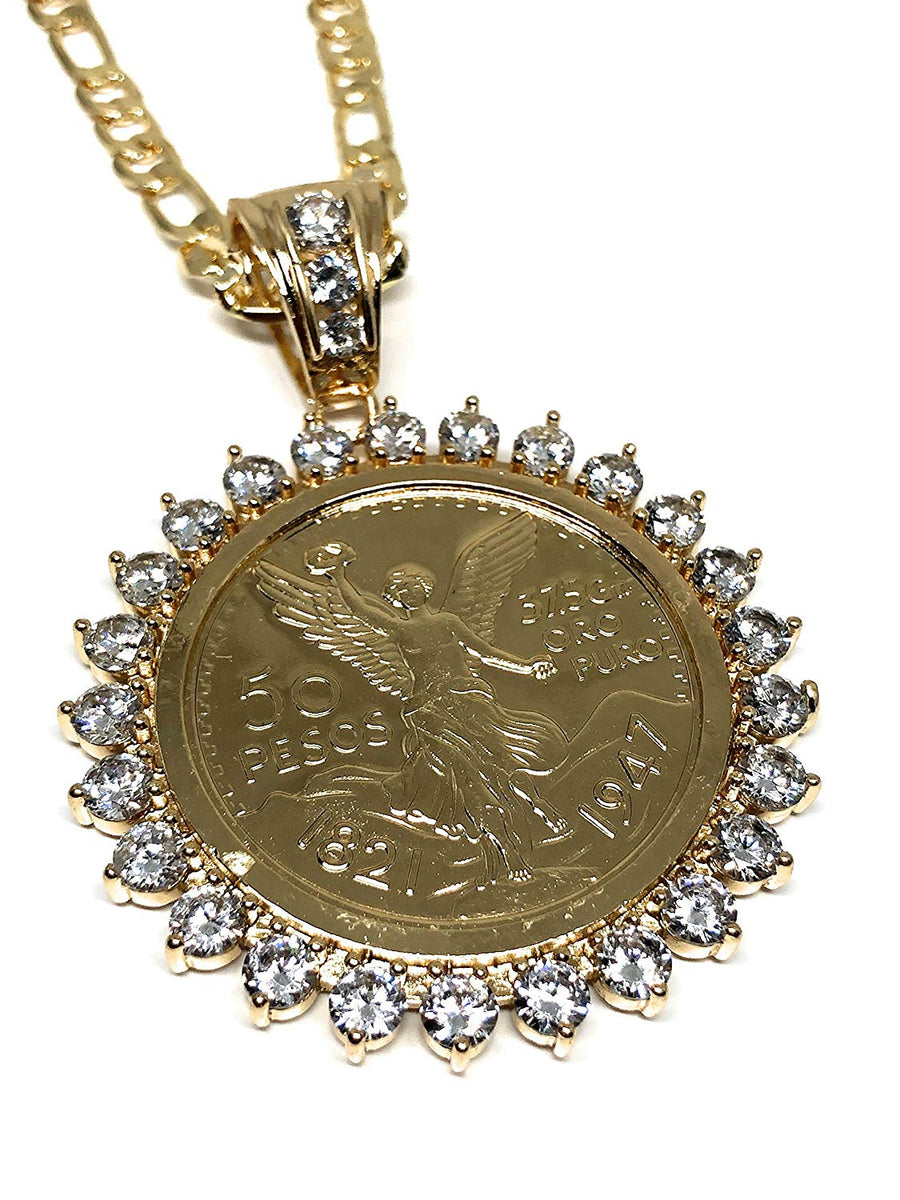 Gold Plated Mexican Centenario Coin Pendant Chain Centenario Necklace ...