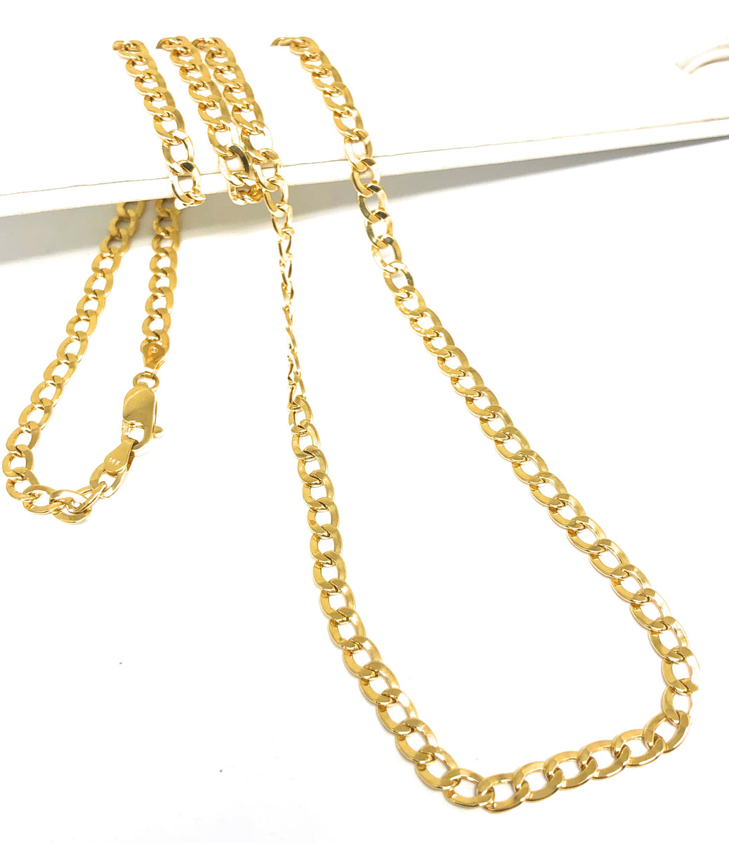 14k Solid Gold Yellow Cuban CURB Link Chain 22-24 inches 4.5mm Width ...