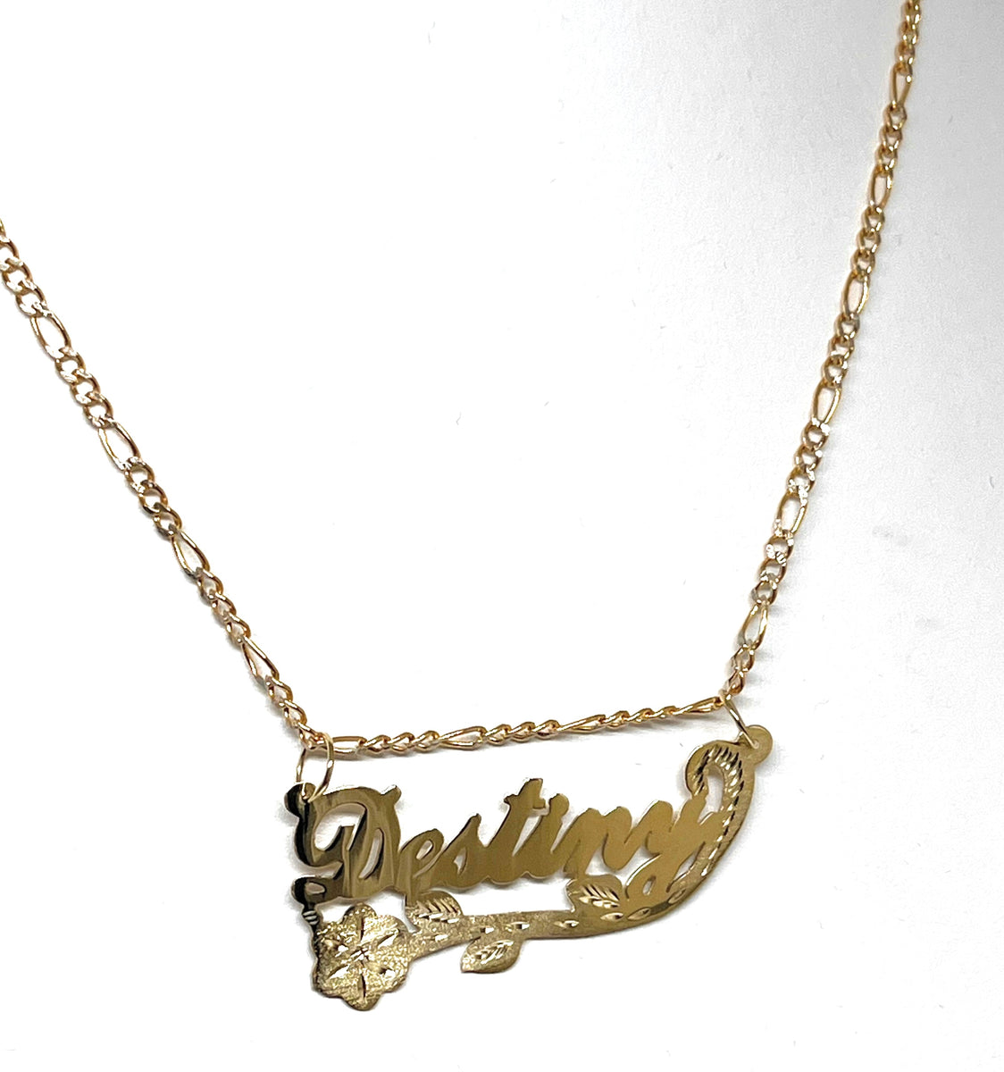10k Solid Gold Custom CURSIVE ROSE & STEM Nameplate Pendant Necklace w ...