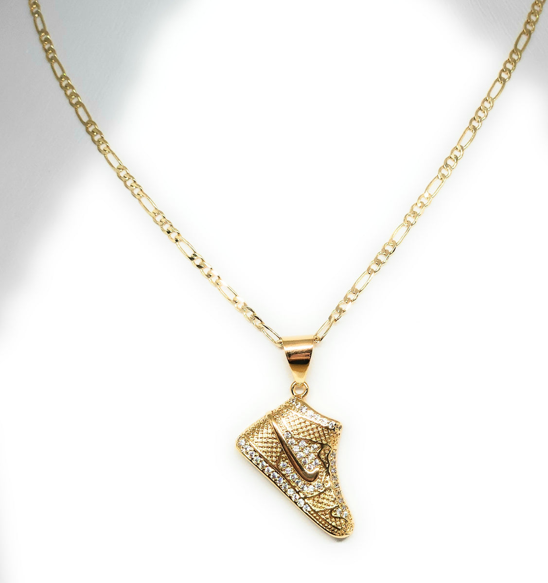 Gold Plated Iced Out CZ SNEAKER SHOES PENDANT 24" FIGARO Chain – Fran ...