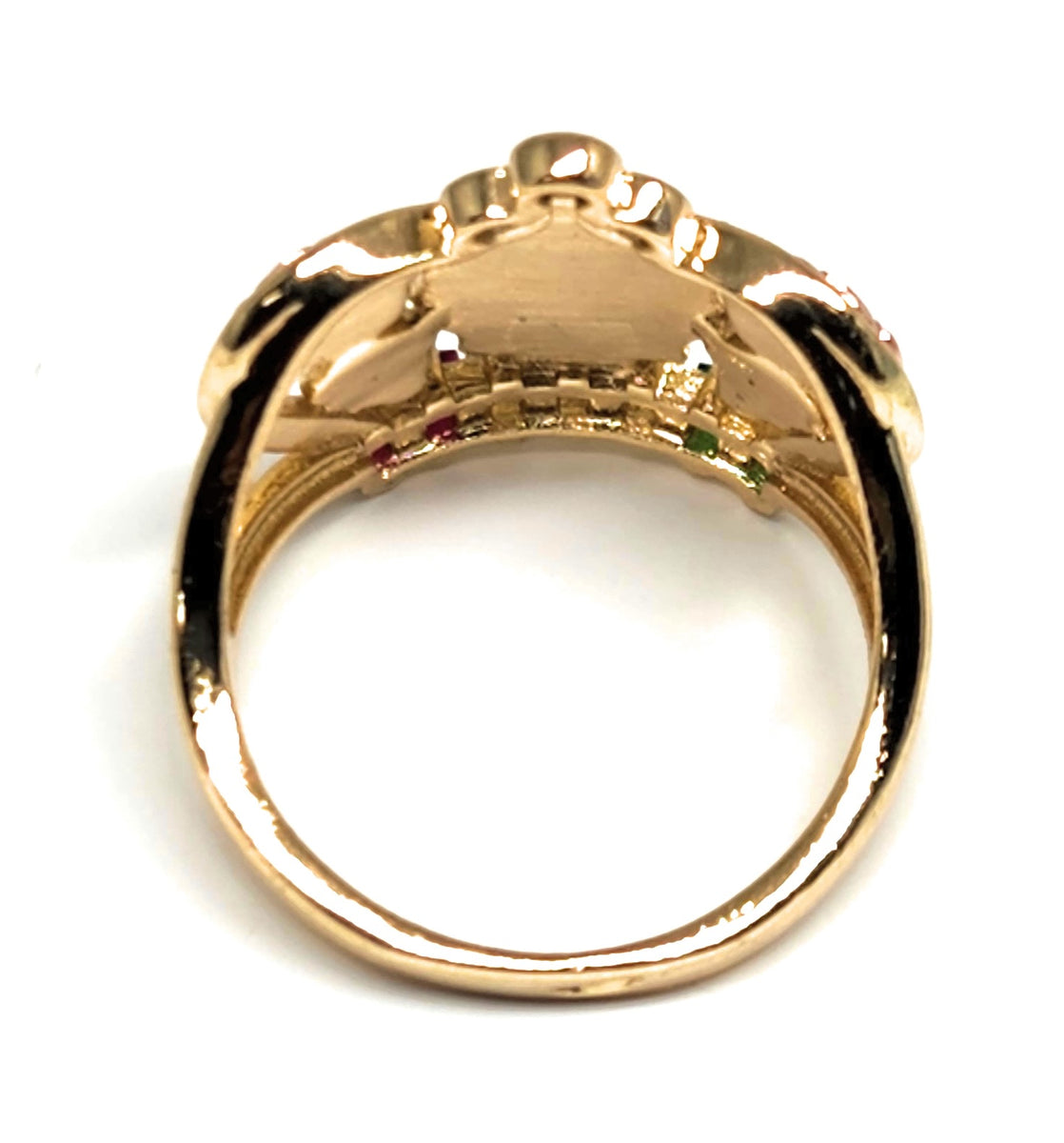 Gold Plated Tri-Color CROWN FLOWER Virgin Mary CZ Ring Virgen Guadalup ...