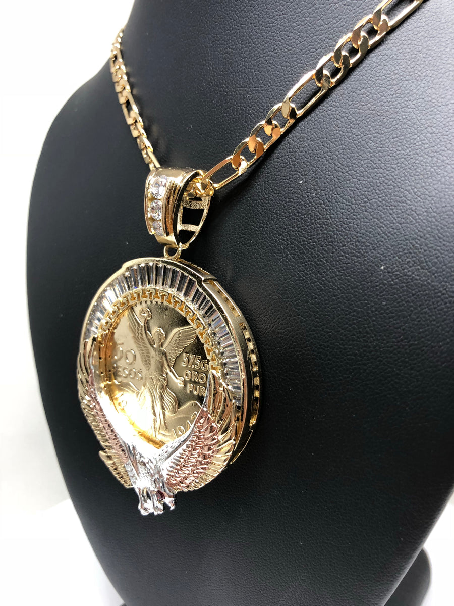 Gold Plated Mexican Centenario Coin Pendant Chain Centenario Necklace ...