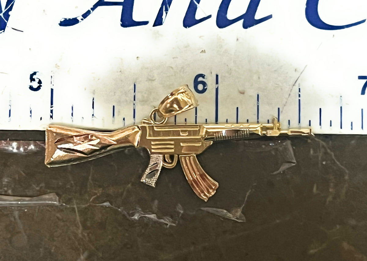 10k Solid Gold Tri-Color Machine Gun AK-47 Pendant Necklace (SM, MED ...