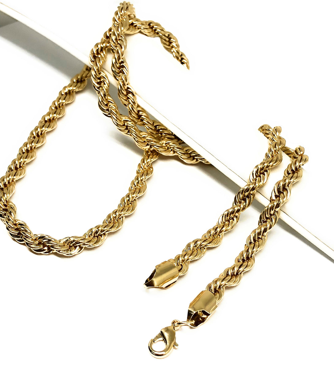 Men's Large Hip Hop 24-30 Inch Rope Chain Gold Plated 3.5-6mm Width ...