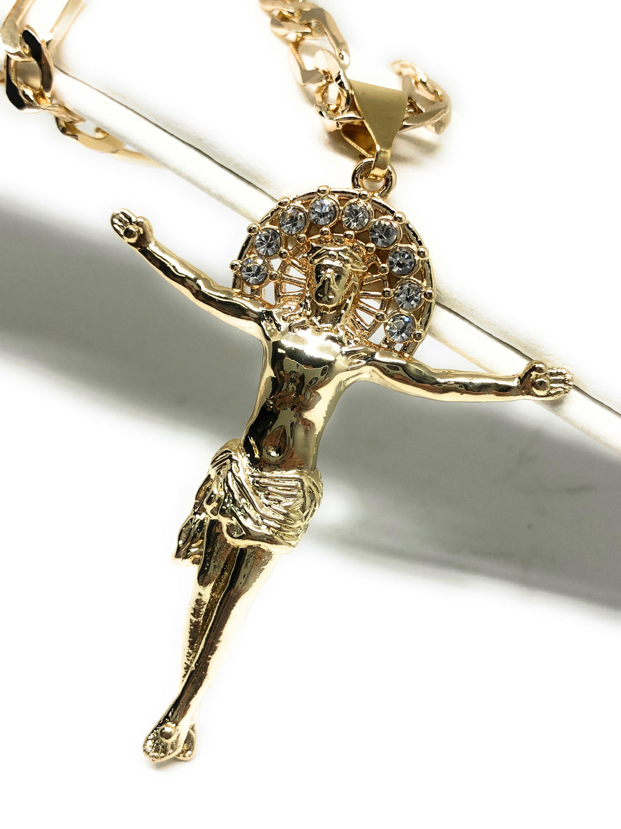 Gold Plated Jesus Christ Cross Pendant Necklace Chain Jesus Cristo Med ...