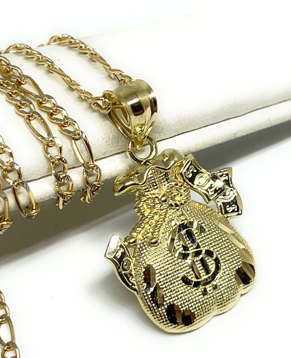 10k Solid Money Bag Dollar Sign Pendant Necklace – Fran & Co. Jewelry Inc.