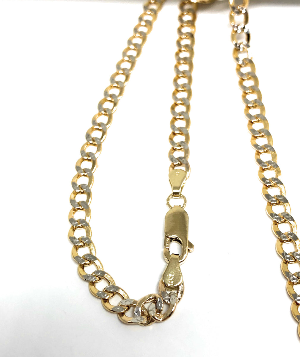 14k Solid Gold Yellow Cuban CURB Link Diamond Cut (White Gold) Chain 1 ...
