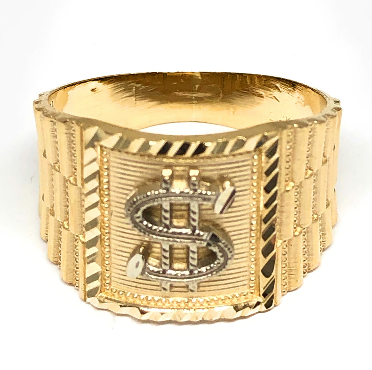 14k Solid Gold Yellow & White Gold Dollar Sign Money Ring – Fran & Co ...