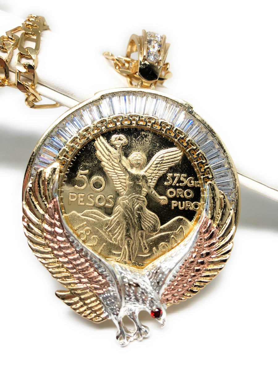 Gold Plated Mexican Centenario Coin Pendant Chain Centenario Necklace ...