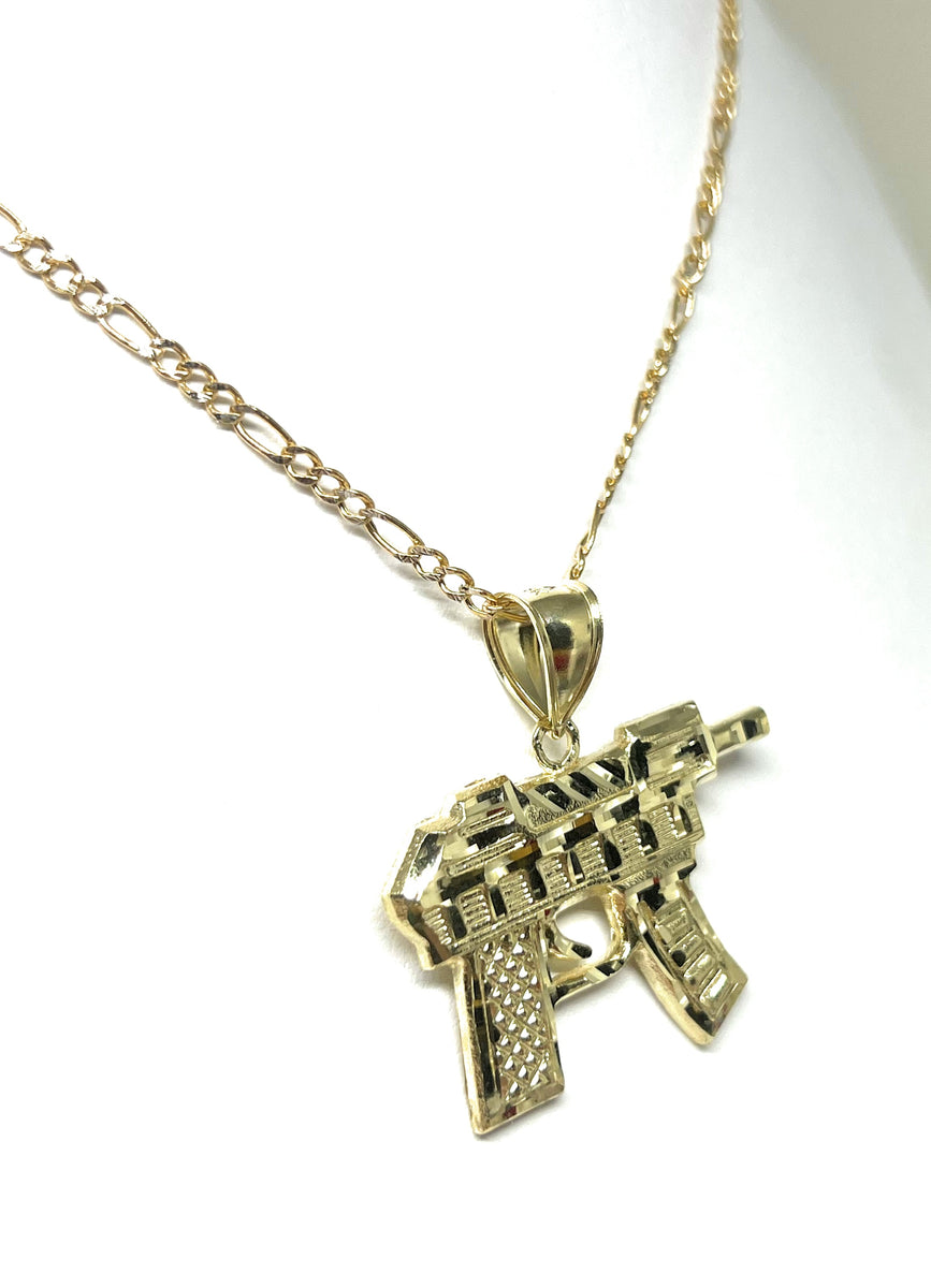 10k Solid Gold Yellow Machine Gun UZI Pendant Necklace – Fran & Co ...