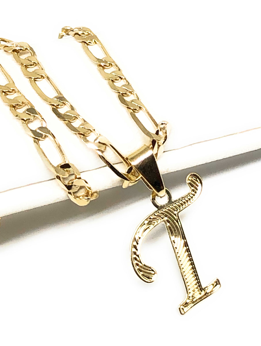 Gold Plated CUSTOMIZED Cursive Initial Letter Pendant With Figaro Chai ...