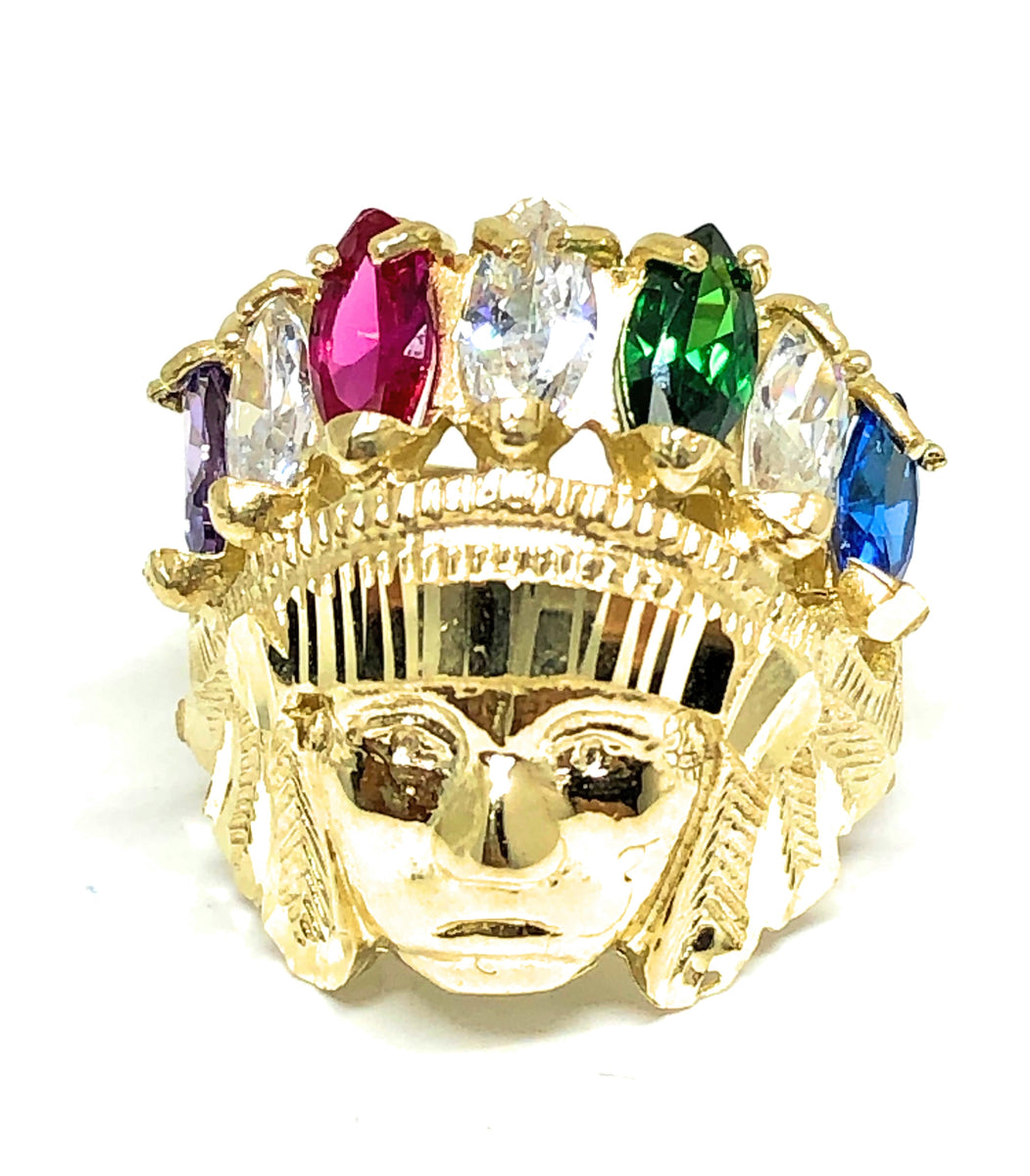 10k Solid Gold Yellow Indian Chief Indio Ring Gemstones (9.2g) – Fran ...