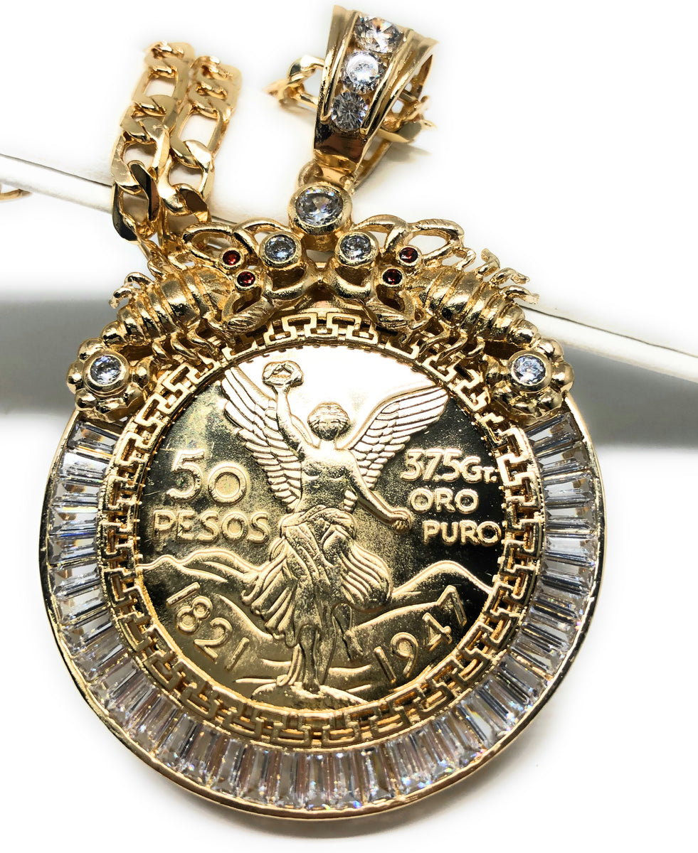 Gold Plated Mexican Centenario Coin Pendant Chain Centenario Necklace ...