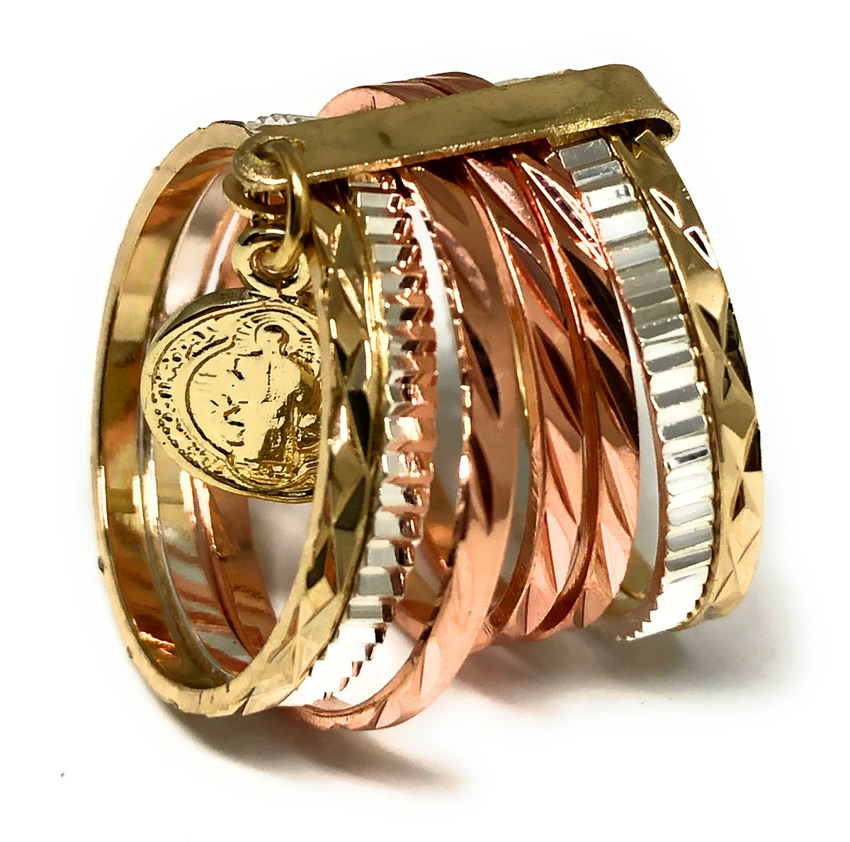 Tri-Color Gold Plated Semanario Saint Benedict Ring San Benito Anillo ...