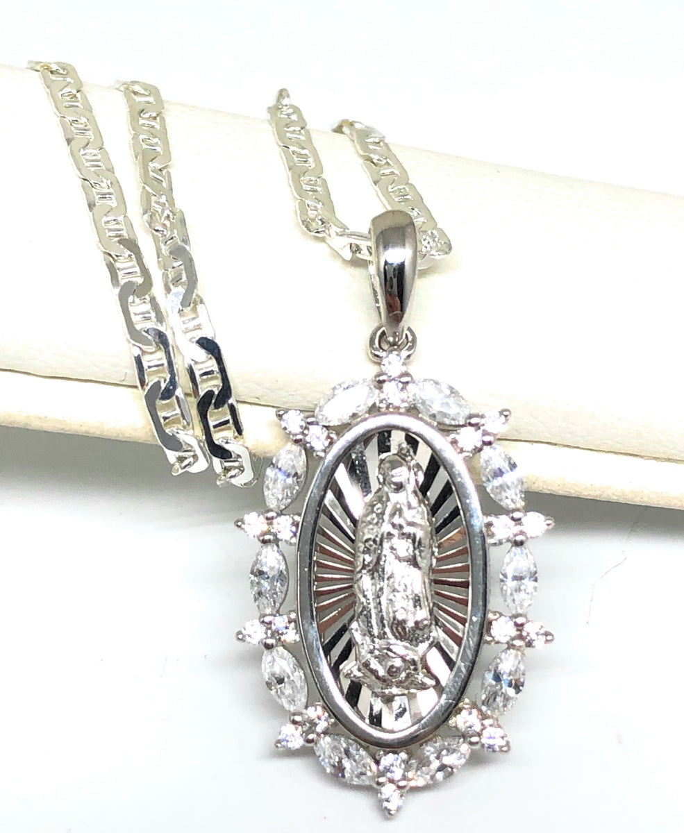 .925 Silver Virrgin Marry Pendant CZ Necklace with Chain Options – Fran ...
