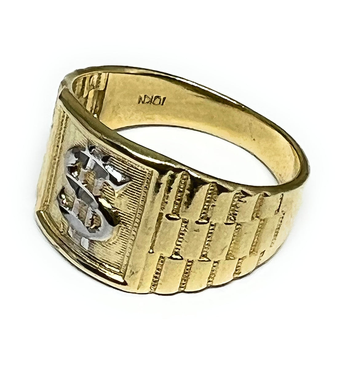 10k Solid Gold Yellow & White Gold Dollar Sign Money Ring – Fran & Co ...