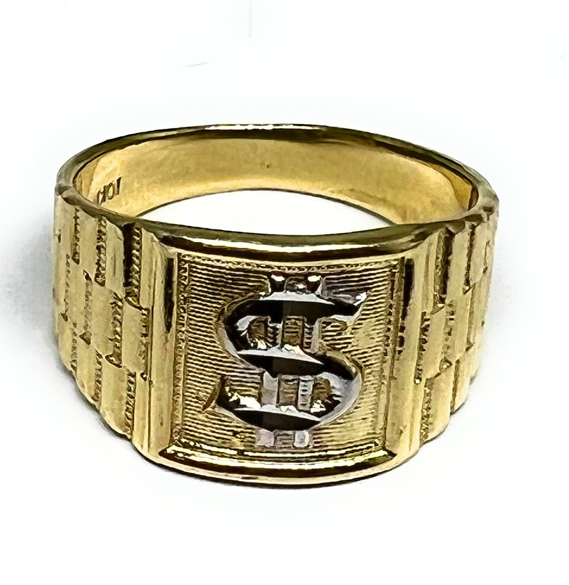 10k Solid Gold Yellow & White Gold Dollar Sign Money Ring – Fran & Co ...