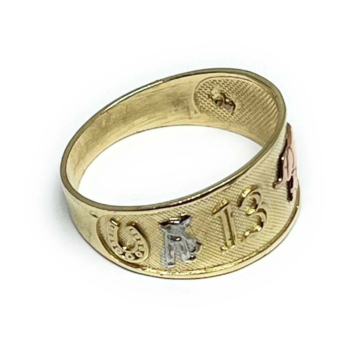 10k Solid Gold Yellow Tri-Color Lucky Symbols Ring Suerte – PO BOX 1658