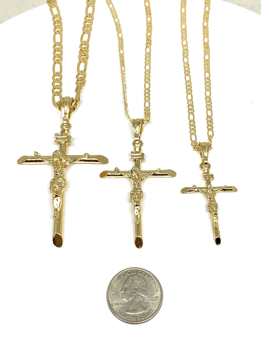 Gold Plated Classic INRI Cross Jesus Crucifix 24" Chain Cruz Crucifijo ...