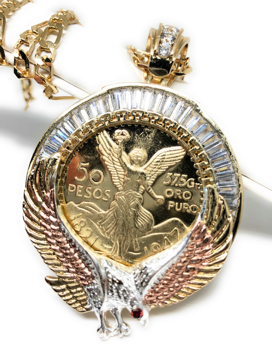 Gold Plated Mexican Centenario Coin Pendant Chain Centenario Necklace ...